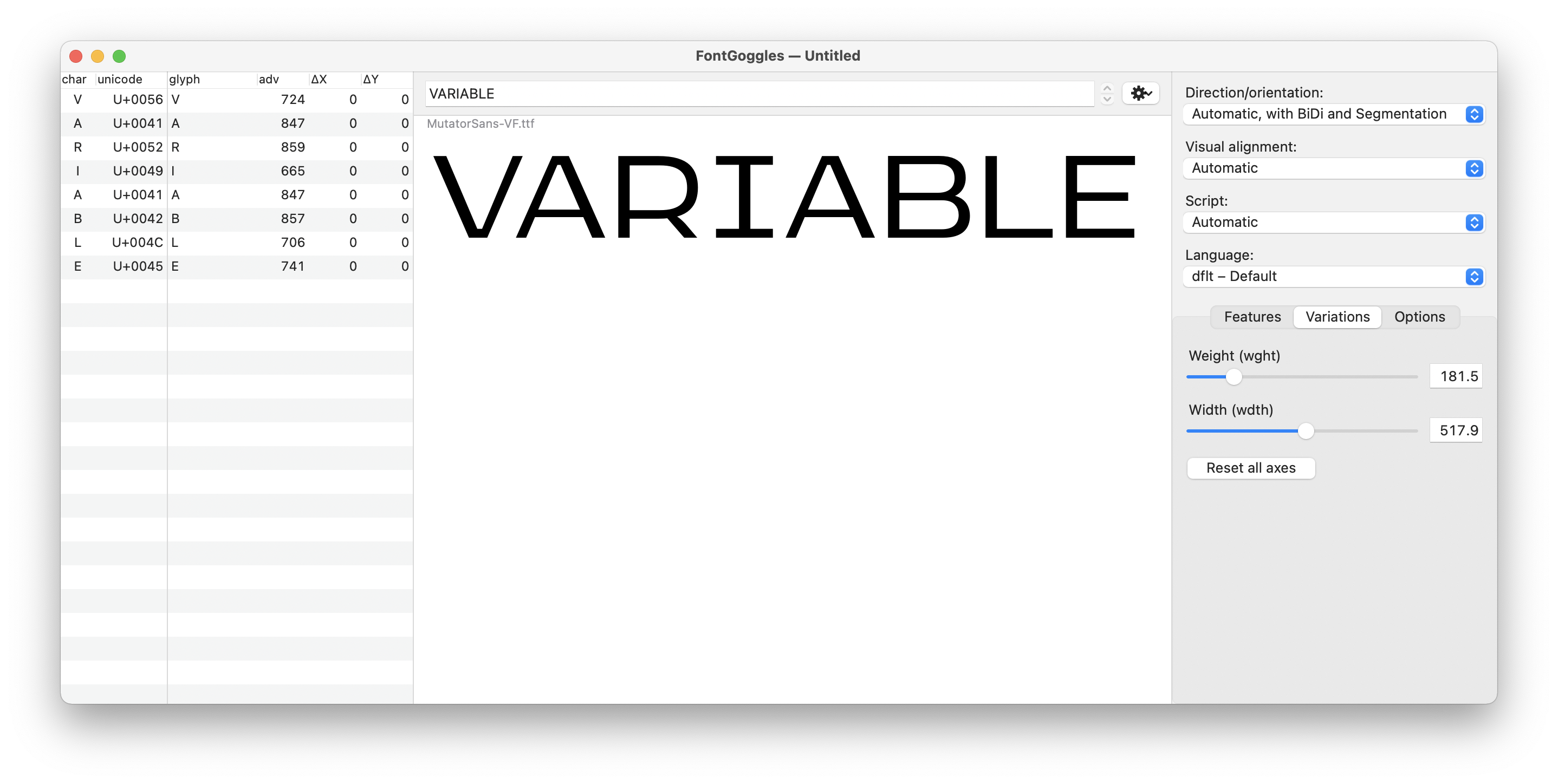 RoboFont Testing variable fonts